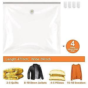 Space Saver Vacuum Storage Bags Jumbo 4 Pack large Vacuum Storage Bags for bedding Reusable Storage Bags Vacuum Sealed with Double Seal for blanket, Comforter, Pillow and Quilt 47x39 Inches