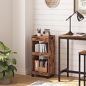 MAHANCRIS 3-Tier Rolling Serving Bar Cart, Industrial Bar Cart for The Home, Beverage Cart with Storage Shelves, Utility Storage Cart with Wheels, for Kitchen Dinning Room, Bar, Rustic Brown RCHR8101