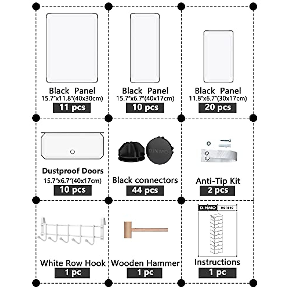 DINMO 10-Tier Shoe Rack with Doors for Entryway, 20 Pairs, Portable Plastic Cubby Shoe Shelves Organizer Unit, DIY Shoe Cabinet, White
