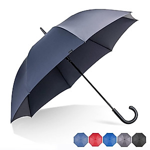 RUMBRELLA Navy Blue Hook Handle Umbrella Windproof UPF 50+, j Stick UV Umbrellas Auto Open 54IN