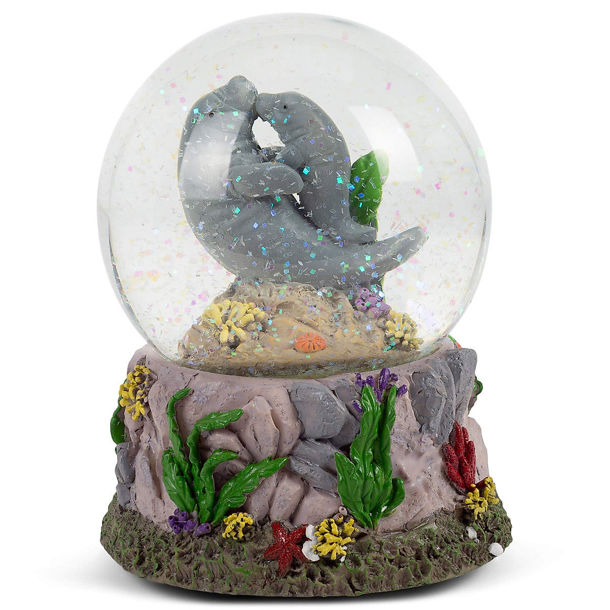Elanze Designs Manatees Playing in Ocean 100MM Sturdy Wind Up Music Glitter Water Snow Globe Tabletop Dresser Nightstand Figurine Decoration Plays Tune Somewhere in Time