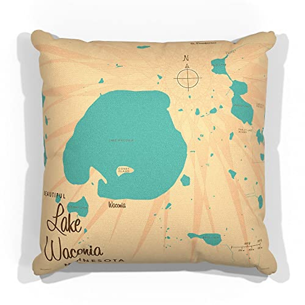 Lake Waconia Minnesota Map Canvas Throw Pillow for Couch or Sofa at Home & Office by Lakebound 18" x 18".