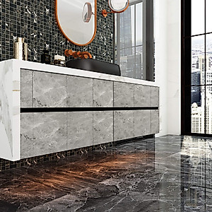 VEELIKE Vinyl Floor Tiles Peel and Stick 12''x12'' Dark Grey Marble Flooring Tiles Self Adhesive Waterproof Floor Vinyl Sticker Tiles Decorative for Bedroom Bathroom Kitchen Walls Basement 4 Pack