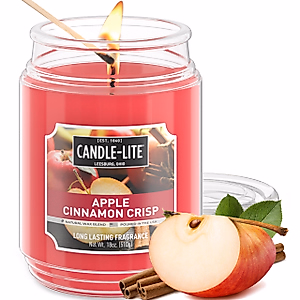 Candle-LITE Scented Candles, Apple Cinnamon Crisp Fragrance, One 18 oz. Single-Wick Aromatherapy Candle with 110 Hours of Burn Time, Red Color (Individual Box)
