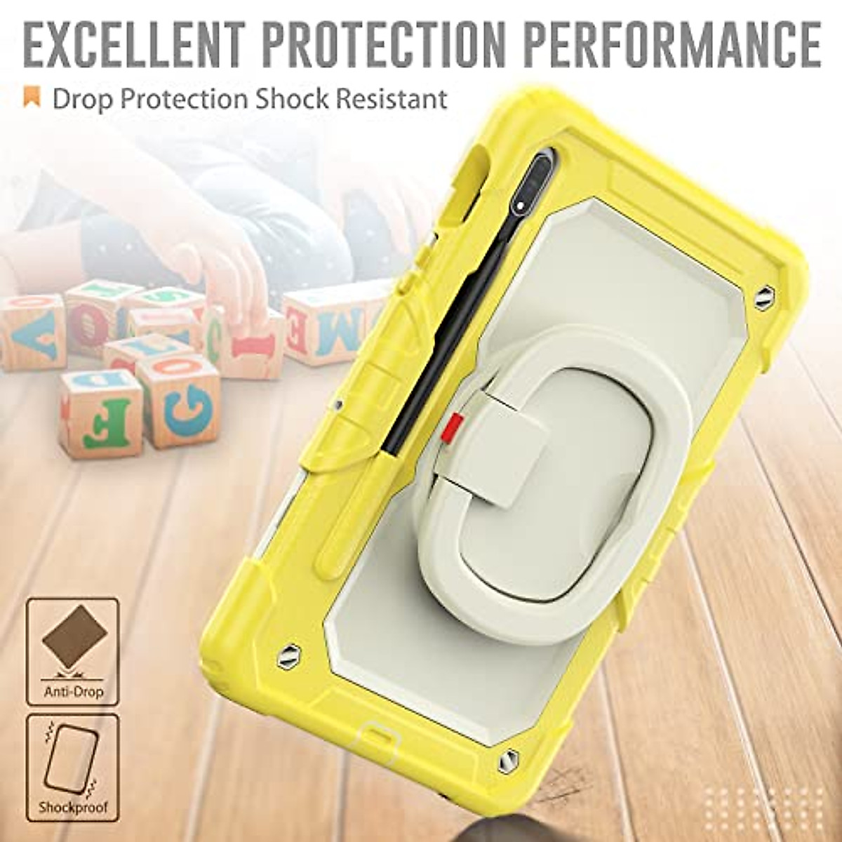 Tablet PC Case Kids Colour Heavy Duty Shockproof TPU Case Compatible with Samsung Galaxy Tab S7 11 inch T870/T875 (2020)/Tab S8 X700/X706（2022）Case,360 Degree Rotating Handle Stand Bracket W Screen Pr