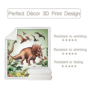 Sleepwish Sherpa Throw Blanket for Couch Sofa and Chair, Boys Dinosaur Blankets and Throws Super Soft Reversible Cozy and Plush (Green Jungle, Baby 30"x40")