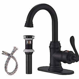 BWE Bathroom Sink Faucet 1 Hole Single Handle Brushed Nickel Bar Sink Faucet Swivel Spout with Pop Up Drain with Overflow and Supply Line Small RV Kitchen Faucet Mixer Tap