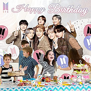 BTS Bangtan Boys Birthday Party Decoration, BTS Party Photo Background 5 x 3 FT and 24Pcs BTS Balloon, BTS Merch Party Backdrop Supplies for Army, Fans