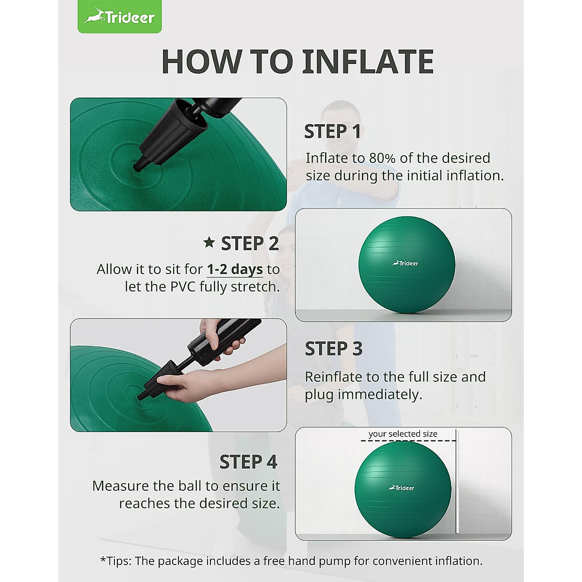 Trideer Exercise Ball for Physical Therapy, Swiss Ball Physio Ball for Rehab Exercises, Workout Fitness Ball for Core Strength, Yoga Ball for Balance & Flexibility