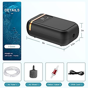 Aquarium Air Pump,Btinf Rechargeable&Portable Fish Aerator Pump,Lithium Battery Operated Fish Tank Air Pump with Air Stones,1W USB Air Pump for Fish Tank for Outdoor Fishing, Emergency, Power Cuts