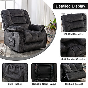 ANJHOME Overstuffed Massage Recliner with Heat and Vibration, Soft Fabric Manual Reclining Chairs with Side Pocket for Living Room (Gray)