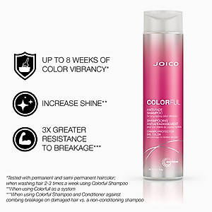 Joico Colorful Anti-Fade Shampoo and Conditioner | For Color-Treated Hair | Preserve Hair Color & Vibrancy Long-Term | Boost Shine & Reduce Breakage | Sulfate Free | With Camellia Oil & Pomegranate