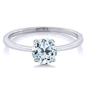 Gem Stone King 10K White Gold Sky Blue Topaz Solitaire Engagement Ring For Women (1.00 Cttw, Round 6MM, Gemstone November Birthstone, Size 6)