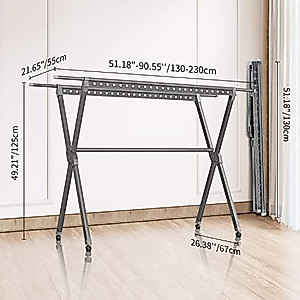 HWAJAN 90 Inches Folding Clothes Drying Rack Indoor Outdoor-Aluminum Collapsible Clothing Drying Racks for Laundry-Heavy Duty Foldable Clothes Dryer Rack with 42 Windproof Hooks,Large,Grey
