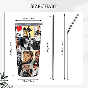 DFAGGQL George Music Michael Stainless Steel Insulated Tumbler Coffee Mug Water Cup Vacuum Bottle with Straw and Lid 20 oz