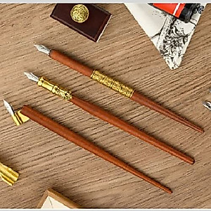 NC Calligraphy Dip Pen Set, Retro European Style Wooden Ink Pen Business Gift, 10 Nibs, 15ml Ink, Pen Holder, Packing Box