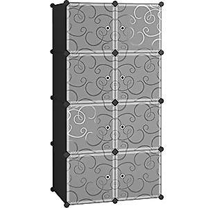 C&AHOME Cube Storage Organizer with Doors, 8-Cube Shelves, Closet Cabinet, DIY Plastic Modular Bookshelf, Storage Shelving Ideal for Bedroom, Living Room, 24.8" L × 12.4" W × 48.4" H Black UGSHS3008A