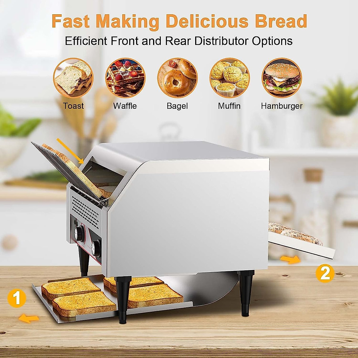 Conveyor Toaster 450 Slices/Hour - Commercial Toaster for Restaurant Heavy Duty - Auto Discharge Commercial Conveyor Toaster - 2600W Stainless Steel Toaster Oven for Buffets/Famliy Day/Camping