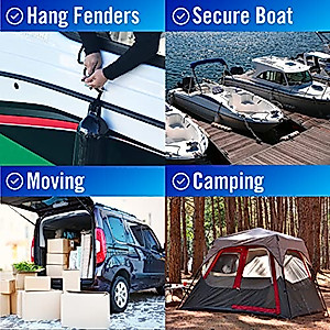 Boat Fender Lines for Boat Bumper Fender Boat Lines Hangers Bag Buoy Marine Rope for Boats or Dock Line Jet Ski Mooring or Small Boating Docking Double Braided Nylon 6 Feet 3/8 inch with Loop 2 Pack