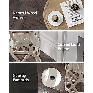 VONLUCE Farmhouse End Table,17.7'' Round French Country Side Table,Distressed Wood Tray Top Rustic Accent Table with Lipped Edge for Living Room Dining Room Bedroom,Small Space,Beige