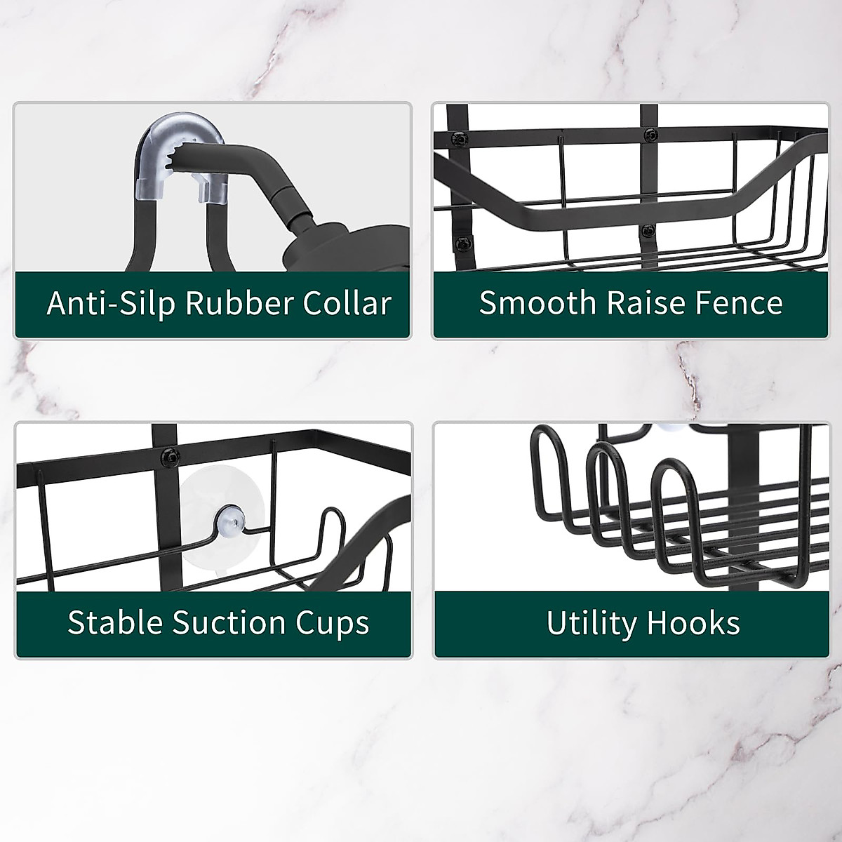 GOHOLE Shower Caddy Over Shower Head, Hanging Shower Organizer, Over the Shower Head Caddy, with Soap Basket and 12 Hooks for Razor Sponge Towels, Black