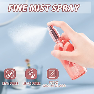DMuuuDM 6 Pack 3.4 Oz Pink Glass Spray Bottles,Empty Perfume Fine Mist Atomizer,Refillable Travel Liquid Holder Containers for Cleaning Products,Essential Oils,Body Sprays-Rose-Golden Sprayer