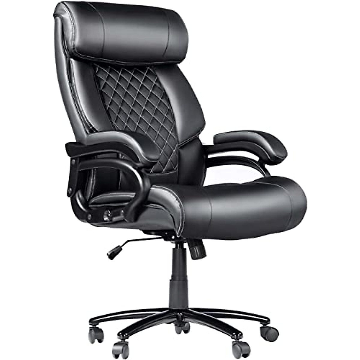Big and Tall Office Chair, Computer Desk Chair with High Back, Office Chairs for Heavy People, PU Leather Home Office Desk Chair for Bedroom, 360°Rotating Heavy Duty Office Chair, Black