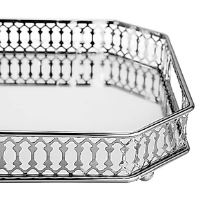 Hipiwe Vanity Makeup Mirror Tray - 13.8" X10" Metal Jewelry Trinket Organizer Tray Cosmetic Perfume Tray Home Decorative Tray for Dresser Bathroom Bedroom Countertop,Large Size