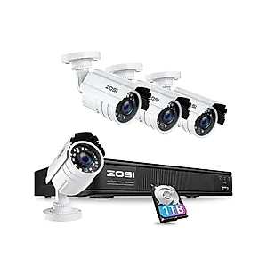 ZOSI H.265+ Full 1080p Home Security Camera System Outdoor Indoor, 5MP-Lite CCTV DVR 8 Channel with AI Human Vehicle Detection, 4 x 1080p Weatherproof Surveillance Camera, 80ft Night Vision, 1TB HDD