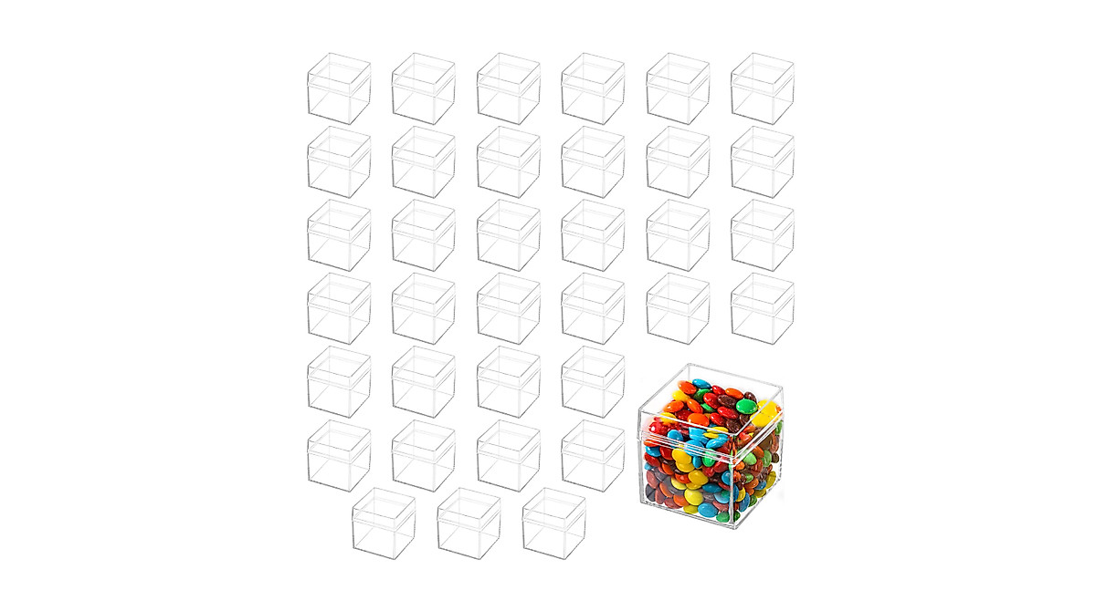 LIDSCURA 36 Pack Acrylic Boxes - Clear Small Storage Cubes