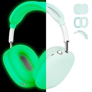 OETKER Compatible Airpods Max Case Cover, Soft Silicone 3 in 1 Anti-Scratch Ear Pad Case Cover/Ear Cups Cover/Headband Cover Accessories Skin for Airpods Max, Green Glow in The Dark