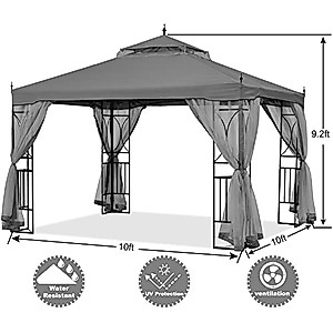 ABCCANOPY Patio Outdoor Gazebo 10X10 - Gazebo Canopy with Netting and Corner Frame Screen Wall for Backyard,Garden Gazebo Lawn (Dark Grey)