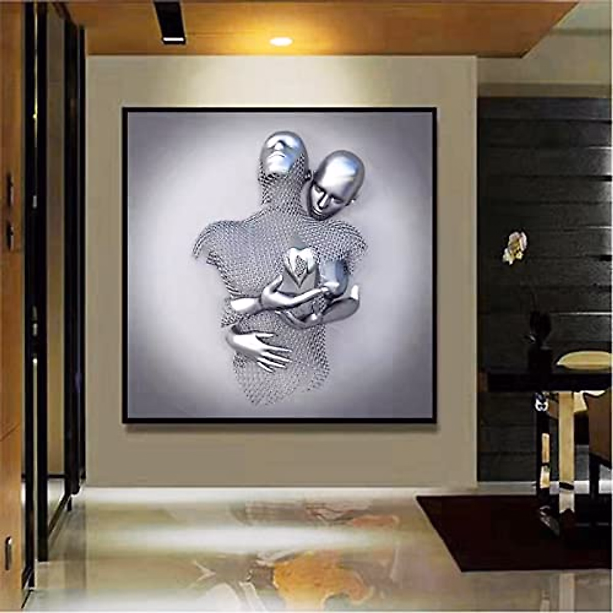 ZMURED 3D Wall Art Decor Artwork Figure Statue Modern Art Canvas Painting,Large Wall Art for Bathroom Bedroom Decoration (Hold Gray Heart)