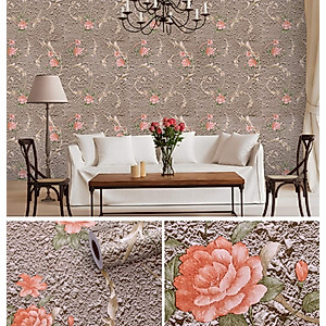 Simplemuji Country Style Brown Floral Waterproof Wallpaper Peel and Stick Shelf Drawer Liner Self-Adhesive Cabinet Sticker 17.7 Inch by 98 Inch