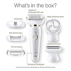 Braun Epilator Silk-épil 9 9-030 with Flexible Head, Facial Hair Removal for Women and Men, Shaver & Trimmer, Cordless, Rechargeable, Wet & Dry, Beauty Kit with Body Massage Pad