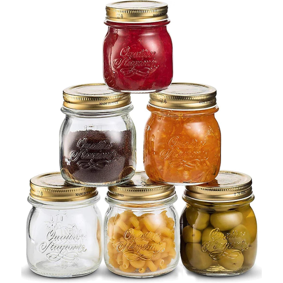 Bormioli Rocco Quattro Stagioni Set of 6 Clear Airtight Mason Jars, 8.5 Oz. Made from Food Safe Durable Glass, Made in Italy.