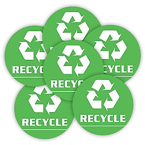 PARTH IMPEX Recycle Sticker - (Pack of 12) 6" Large Round Laminated Vinyl Decals Trash Can Bins Sign Labels