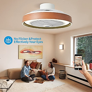 Spnoid Ceiling Fans with Lights and Remote,Enclosed Ceiling Fans Modern Low Profile Ceiling Fan Lights with Dimmable LED 6 Speeds Bladeless Flush Mount Fans with Light for Bedroom Living Room
