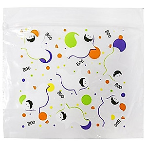 Set of 75 Halloween Zipper Seal Sandwich Bags - Assorted Halloween Fun Designs - Great for Treats
