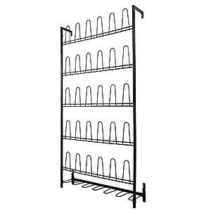 MyGift Black Metal Wall Mounted Boots and Shoe Rack, 18 Pair Entryway Shoe Storage Organizer Stand & Wall Mounted Black Metal 36 Hook Shoe Rack / 18 Pair Entryway Shoe Storage Organizer Stand