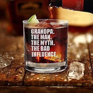 shop4ever® Grandpa. The Man. The Myth. The Bad Influence. Engraved Whiskey Glass Father's Day Gift for Grandpa Drinking Glass