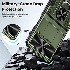 Caka for Galaxy Z Flip 4 Case, Z Flip 4 Case with Camera Cover, Hinge Protection& Kickstand with Built-in 360°Rotate Ring Stand Magnetic Protective Phone Case for Samsung Galaxy Z Flip 4 5G -Green