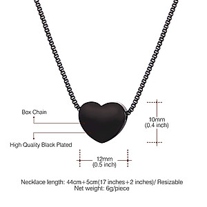 U7 Cute Heart Choker with Black Gun Plated Italian Box Chain Pendant Necklace, 17-19 Inch