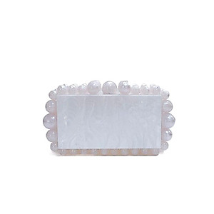Acrylic Evening Clutch Bag for Women Pearl Acrylic Clutch Bag Glitter Marble Purse Handbag for Wedding Cocktail Party Prom (White)