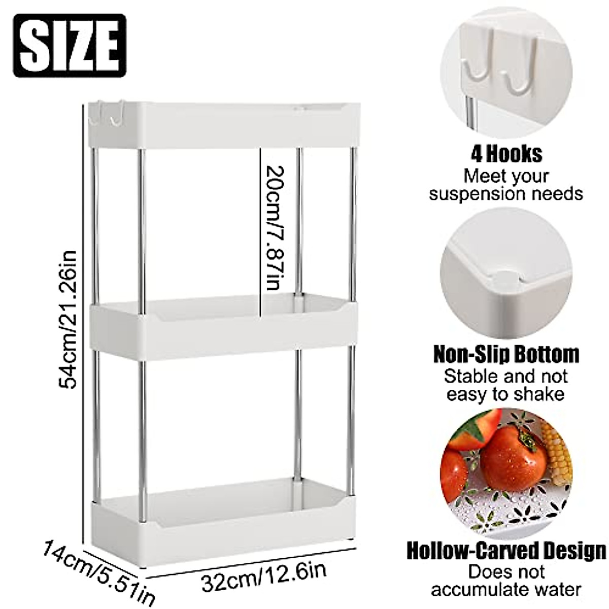 Bathroom Organizer Countertop, 3 Tier Bathroom Counter Storage Organizer, White Standing Storage Shelf for Vanity Organizer, Kitchen Spice Rack Sink Organizer Tray for Cosmetics Display, Skincare