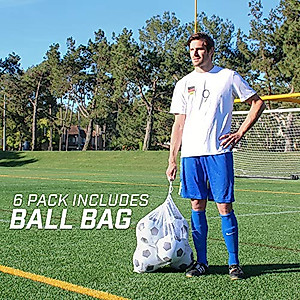 GoSports Classic Black and White Soccer Ball with Premium Pump - Available as Single Balls or 6 Pack - Choose Your Size