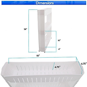 Slim Rolling Storage Cart - Narrow Slide Out Shelving Utility Cart - Mobile Storage for Laundry, Bathroom, Kitchen & Between Washer and Dryer.