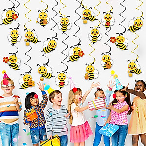 Qyeahkj 84 Pcs Bee Party Decorations Bumble Bee Baby Shower Birthday Party Decorations Hanging Swirl Foil Ceiling Streamers First Bee Themed Party Supplies for Kids Birthday Bee Day Classroom Decor