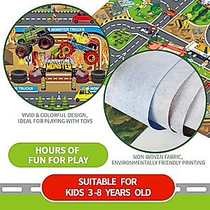 Oriate Kids Toy Dream Mat Monster Truck Activity Playmat, Multi Color Parent-Child Interaction Game Rug, Ideal Children's Educational Floor Mats for Monster Cars Construction Truck Toys 552-M
