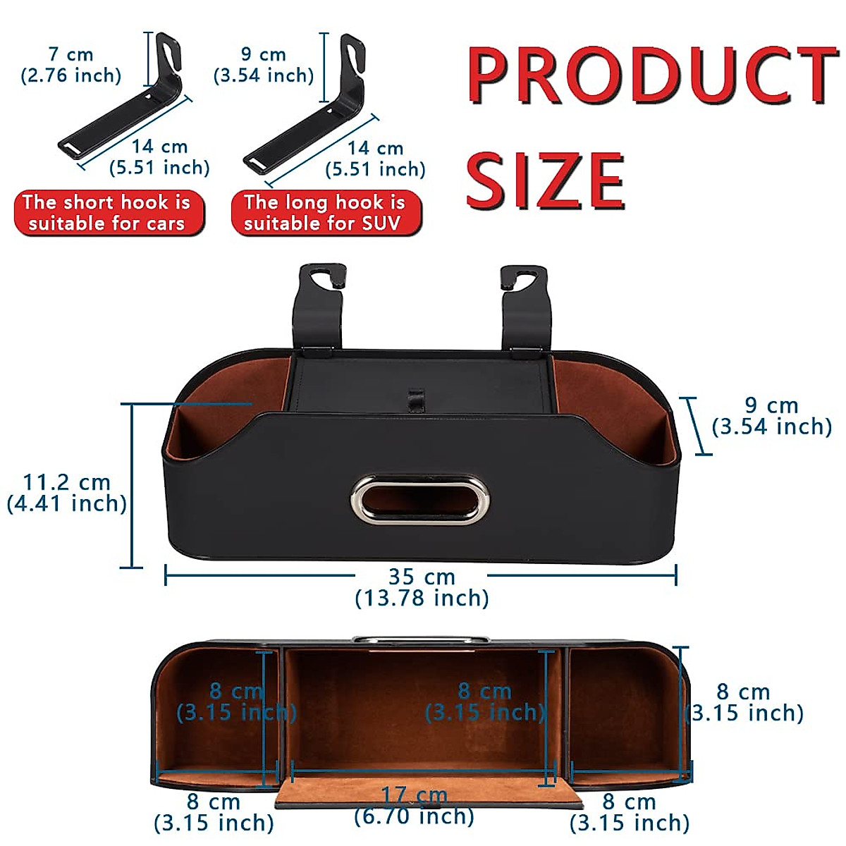 JSCARLIFE Car Headrest Backseat Organizer with Cup Holder，Backseat Storage Box Cup Drink Holders, Tissue Box & Phone Mount Bottle Cellphones Coffee Coasters Wallet Cards (Black)